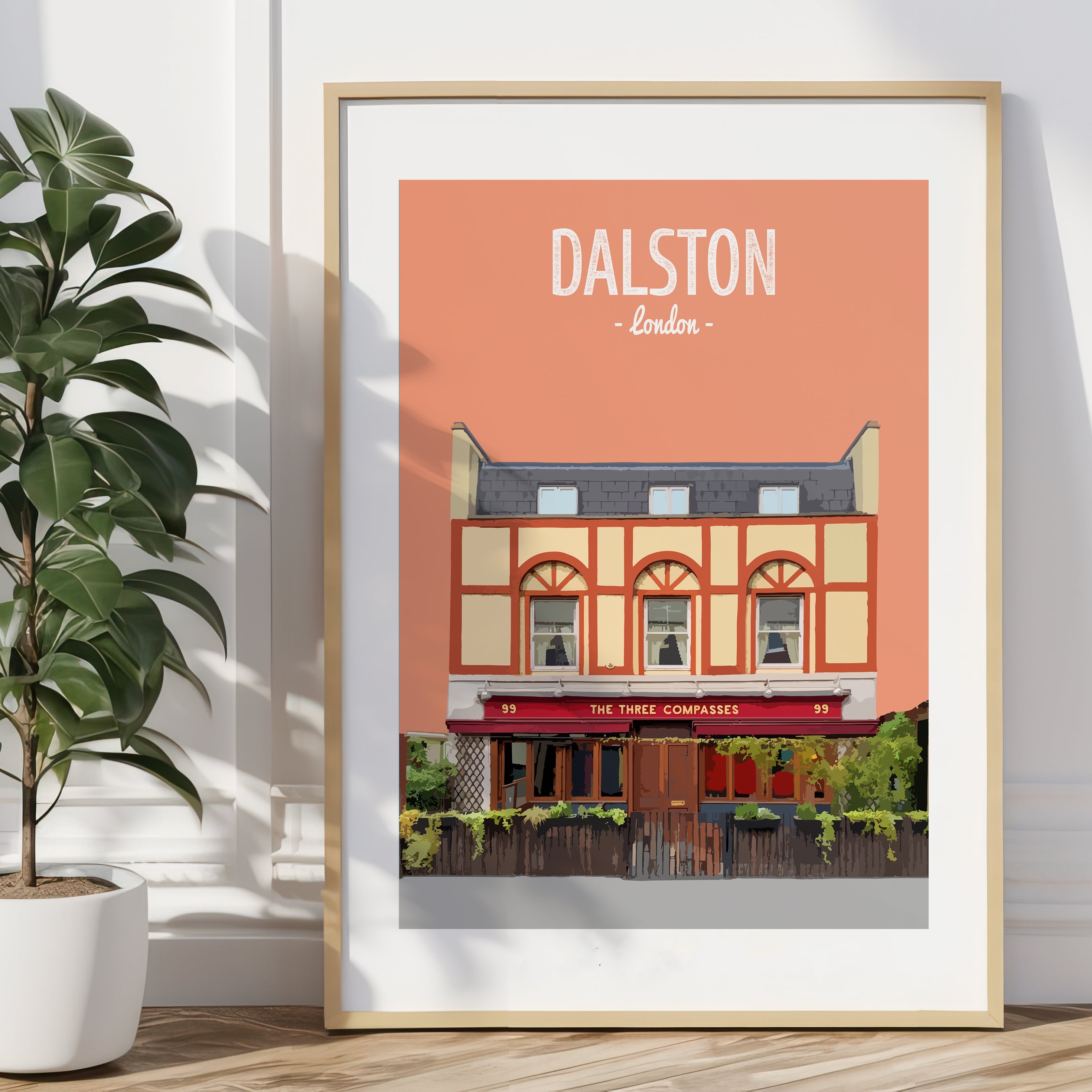 Dalston print, The Three Compasses pub – artstufflondon